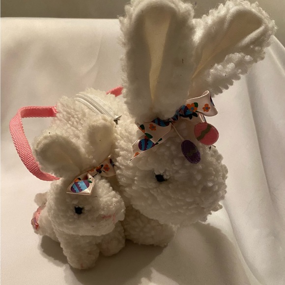 Bags | Euc Adorable White Bunny Purse Pink Handles With Smaller Baby ...